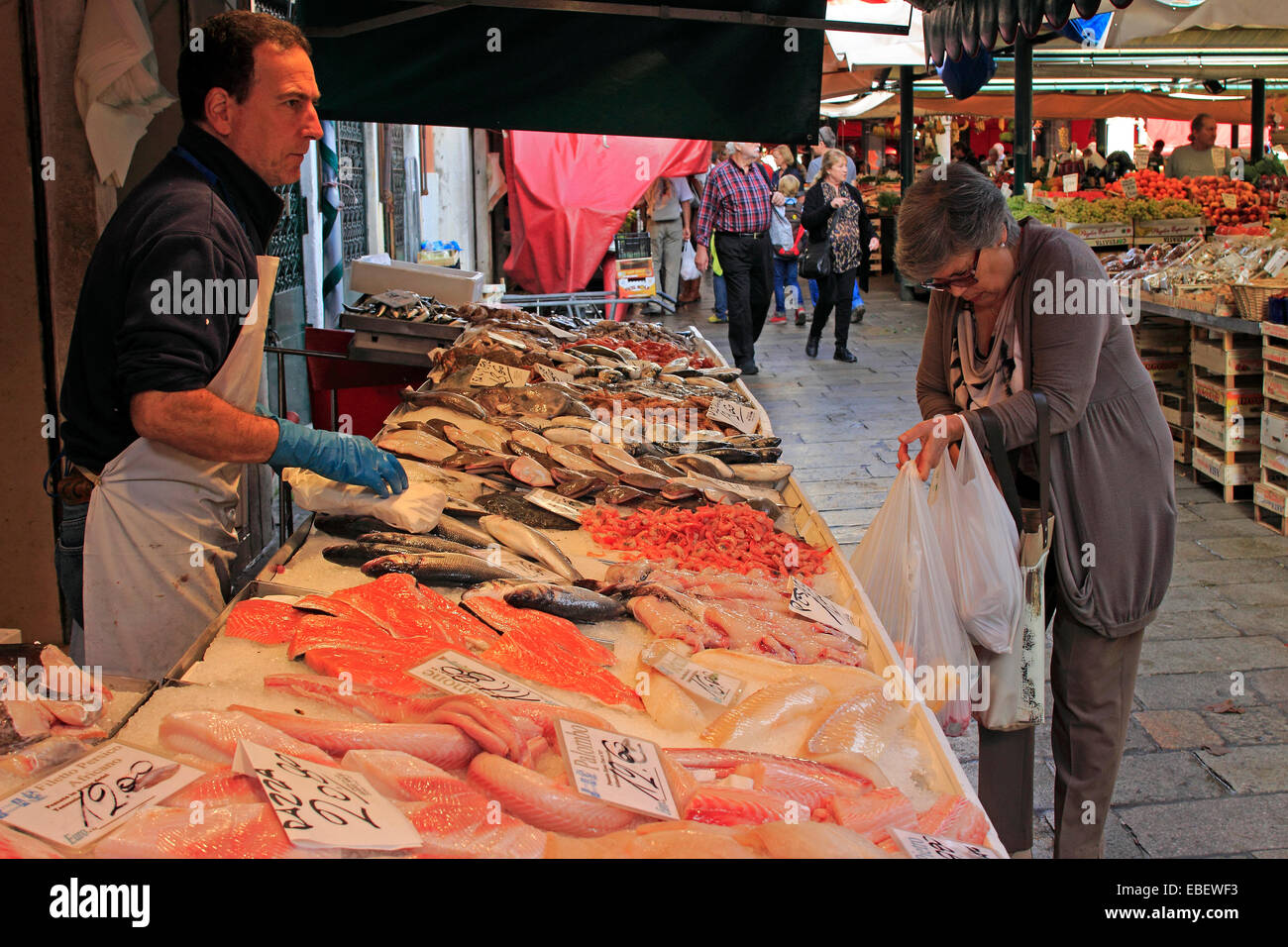 Venice Italy Rialto fish market fresh fish and seafood Stock Photo - Alamy