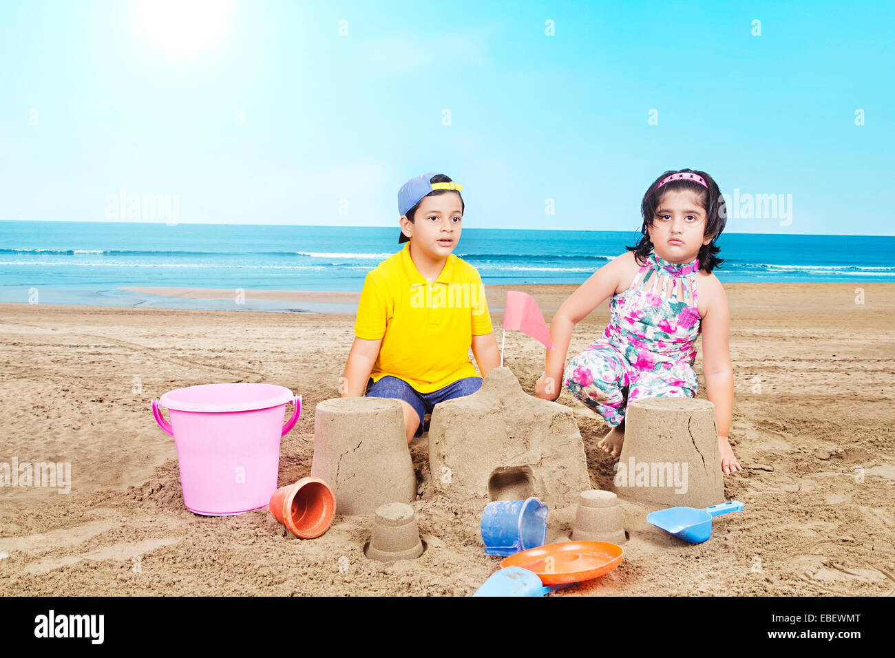 indian children beach Sand Castle Stock Photo - Alamy