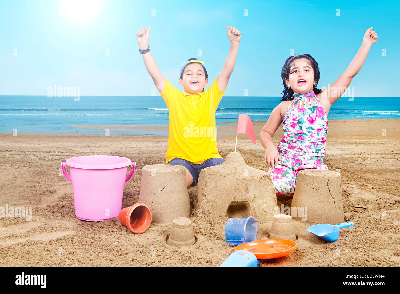 indian children beach Sand Castle fun Stock Photo - Alamy