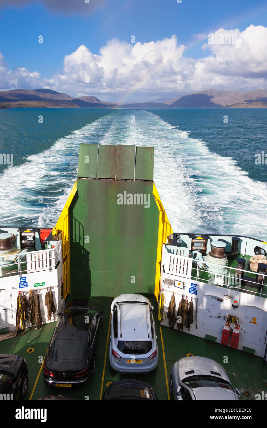 View from rear of Caledonian MacBrayne ferry Hebrides, looking towards ...