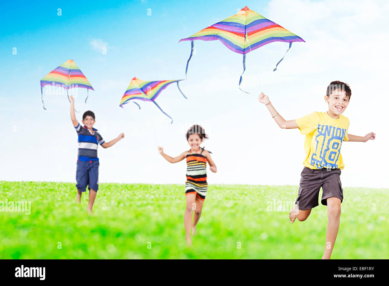 Indian Children Flying Kites Children Enjoy Kite Flying During