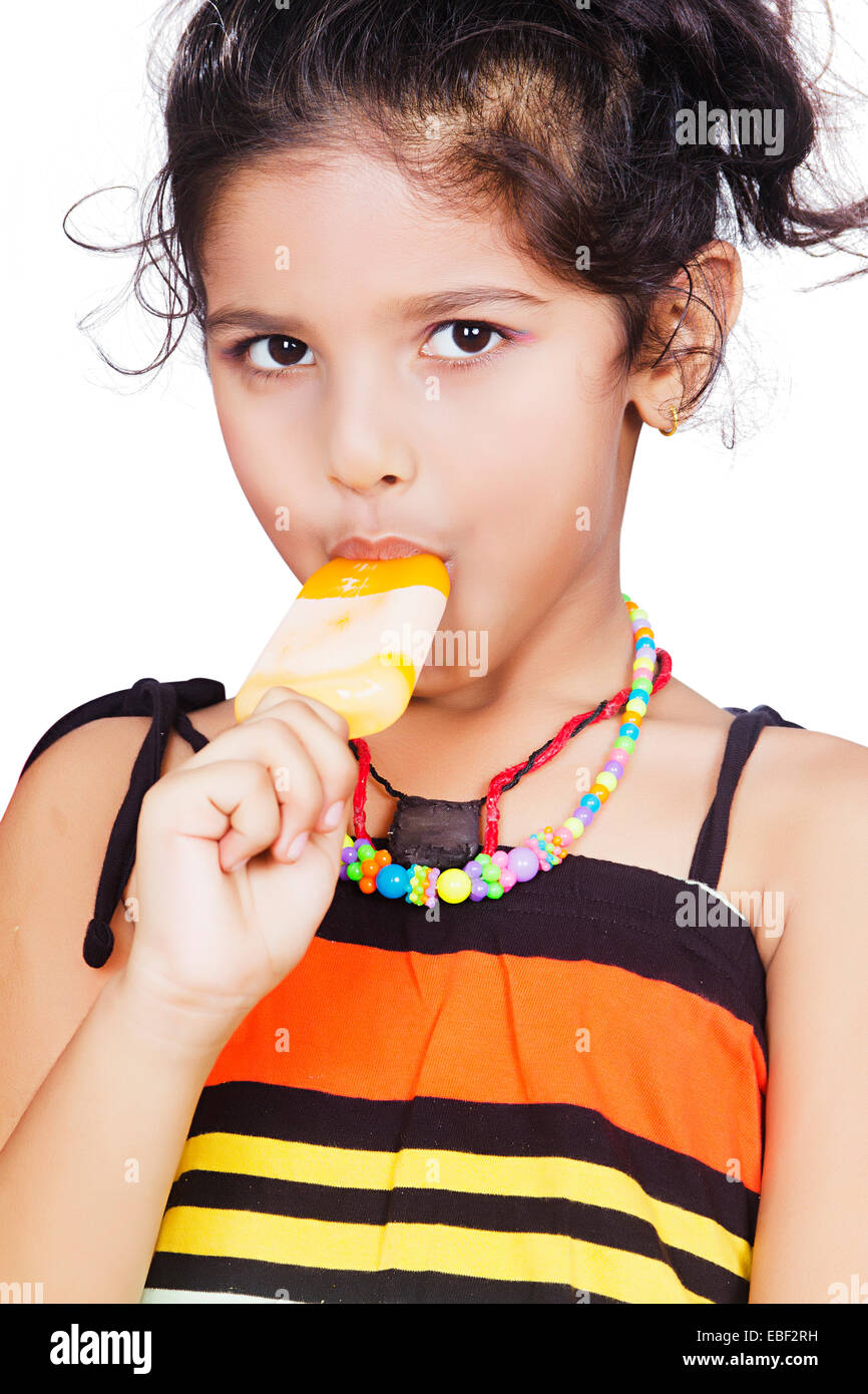 indian Beautiful Child Eating Ice Cream Stock Photo - Alamy