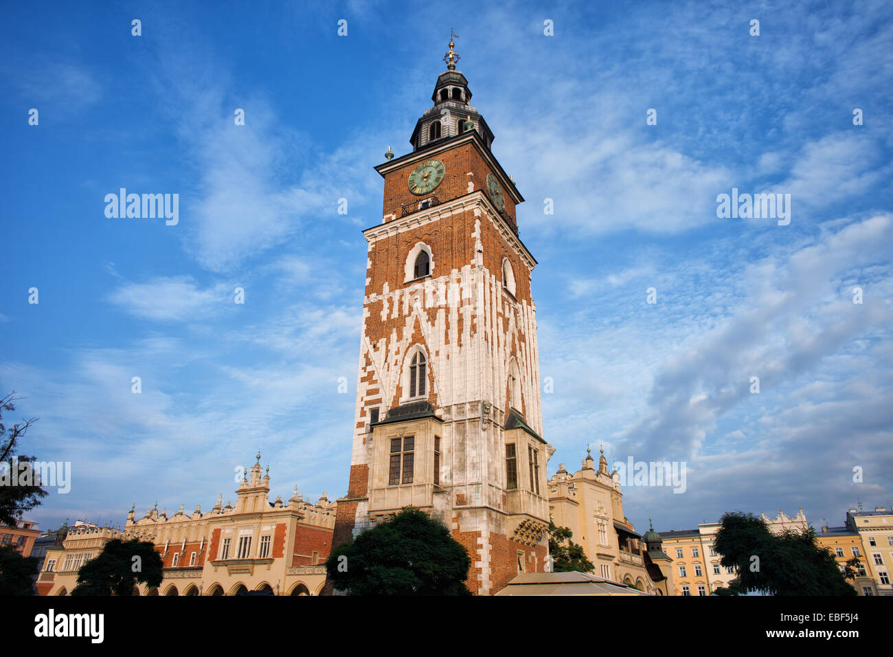 Town Hall Tower in Krakow, Poland. Built of stone and brick in 13th ...