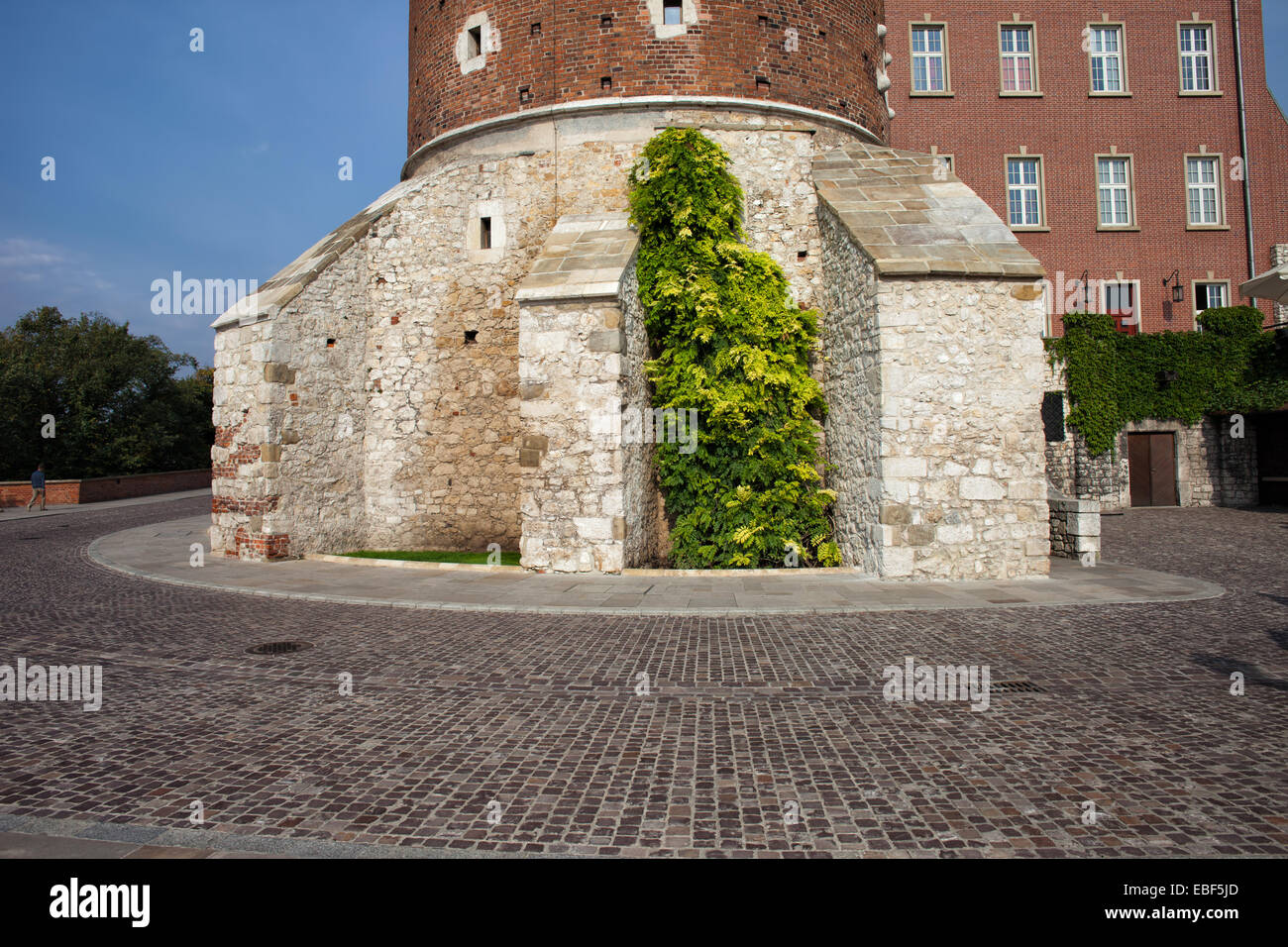 Buttresses at the bottom of Sandomierska Tower, part of the Royal Wawel ...