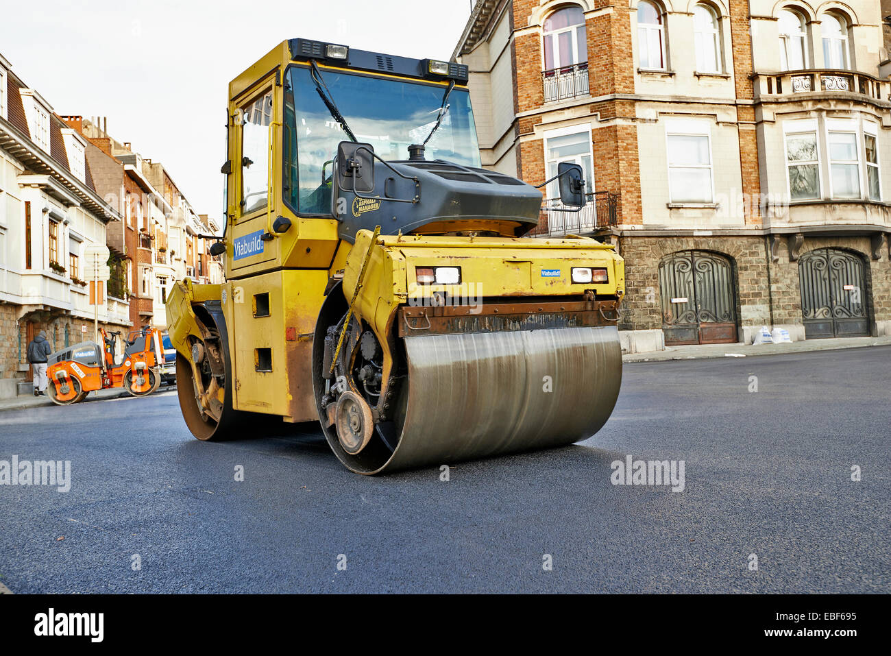 Heavy Vibration roller compactor at asphalt pavement works for road ...