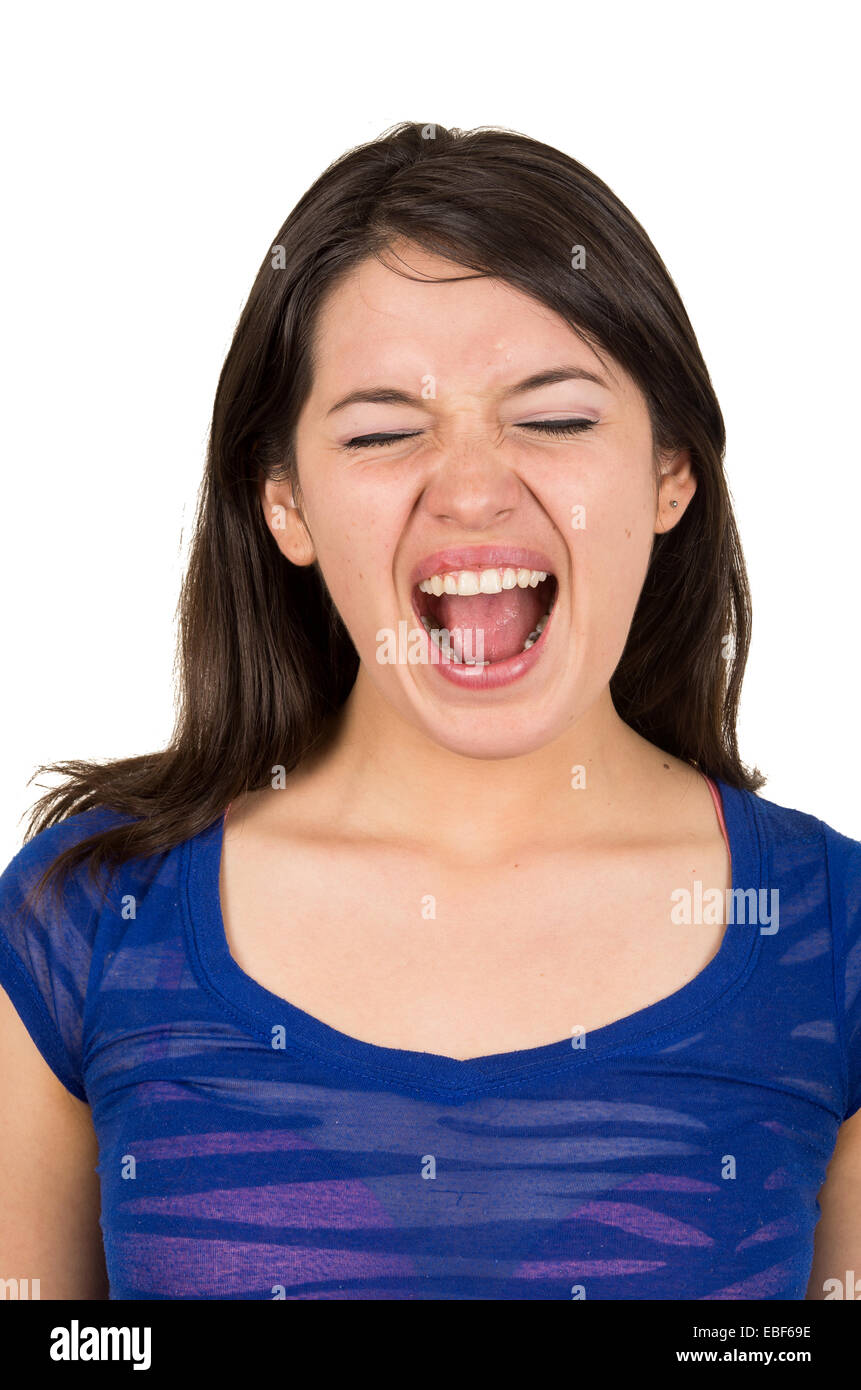 closeup portrait of beautiful young girl posing screaming Stock Photo ...
