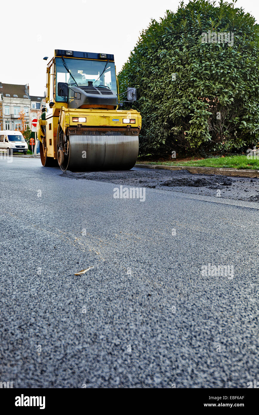 Heavy Vibration roller compactor at asphalt pavement works for road ...