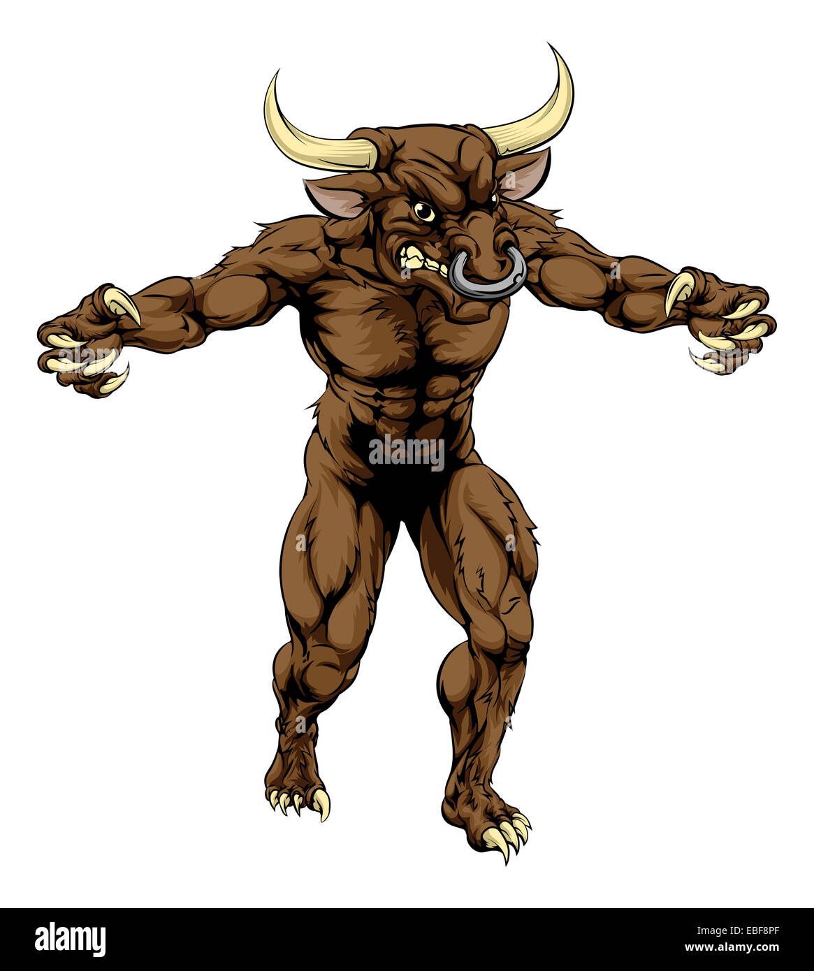 An illustration of a Minotaur bull scary sports mascot with claws out ...