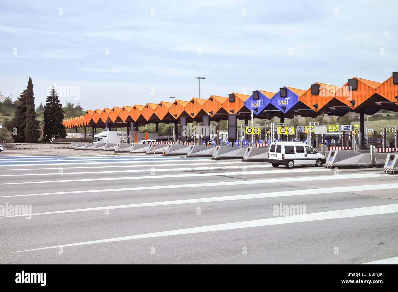 Spanish highway toll booths. Photographed near Barcelona, Spain Stock ...