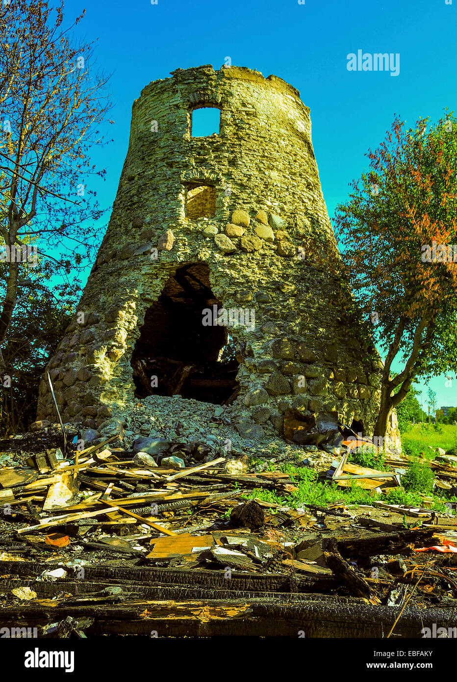 Windmill big fire Stock Photo - Alamy