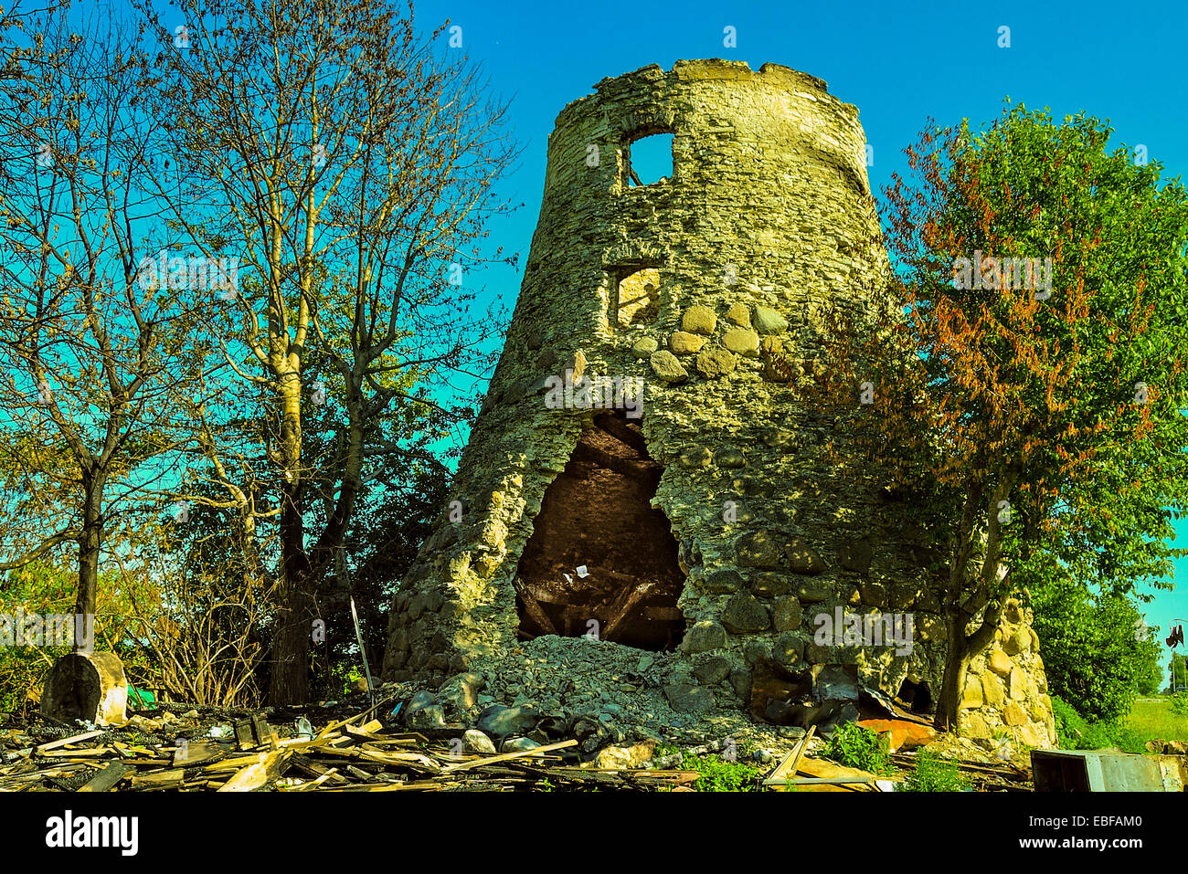 The burned-down windmill Stock Photo - Alamy