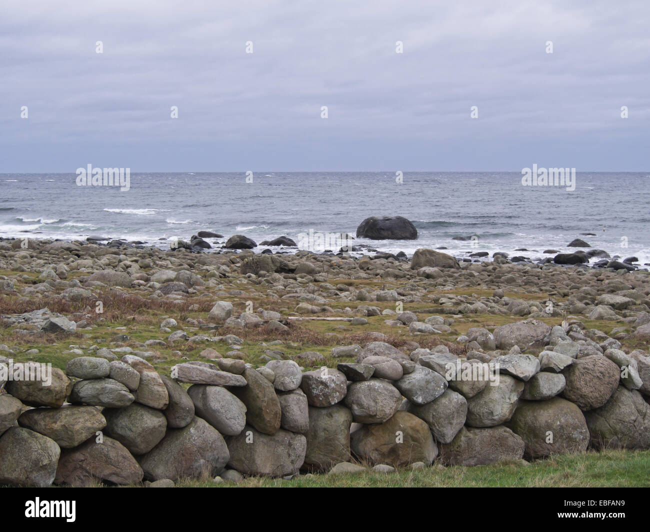 A dark day with autumn or winter storms on Jaeren, west coast of Norway ...