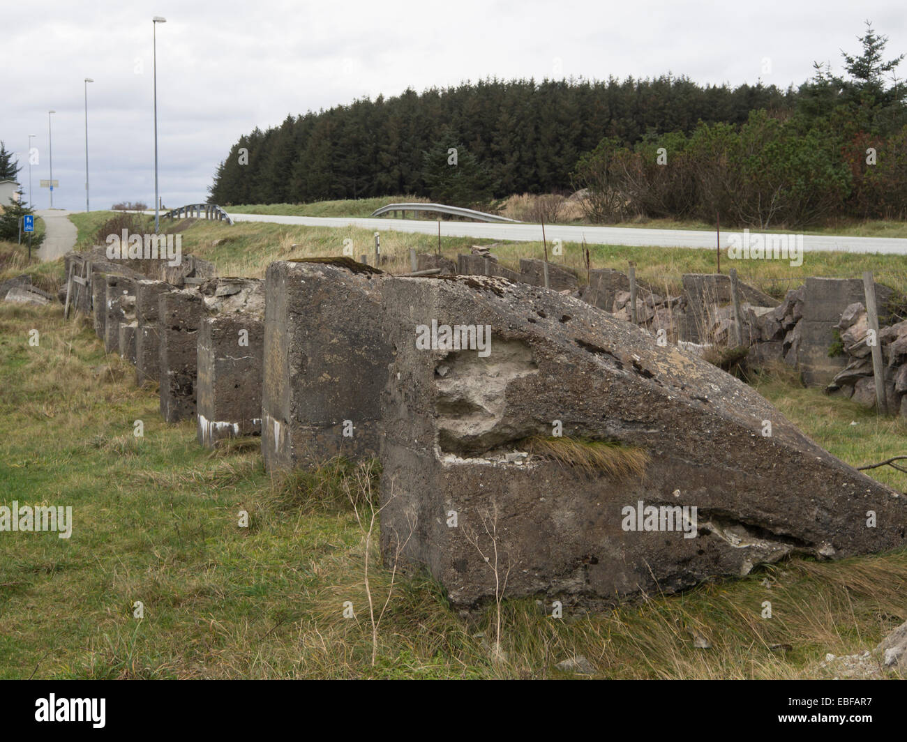Dragon's teeth fortification, Brusand, Jaeren Rogaland in Norway, used ...