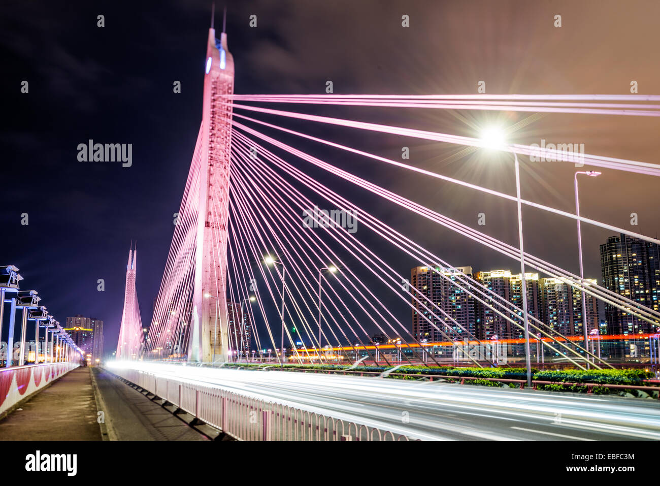 Guangzhou bridge at night in China Stock Photo - Alamy