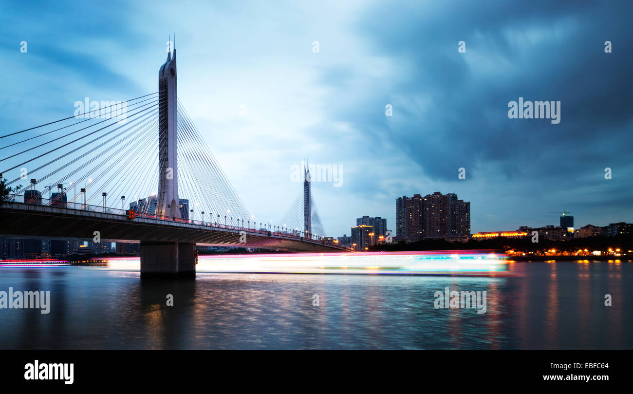Guangzhou bridge at night in China Stock Photo - Alamy