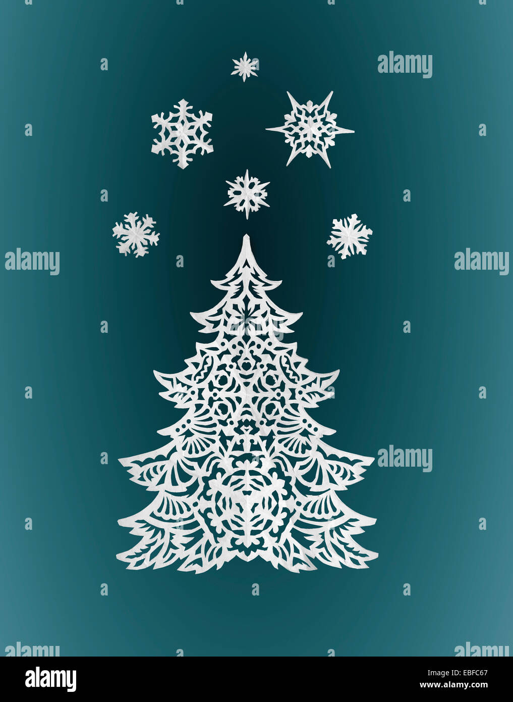Paper Christmas tree and snowflakes Stock Photo - Alamy