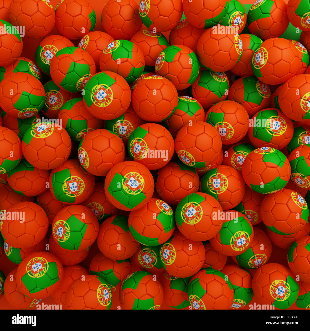 Portugal football balls (many). 3D render background Stock Photo - Alamy