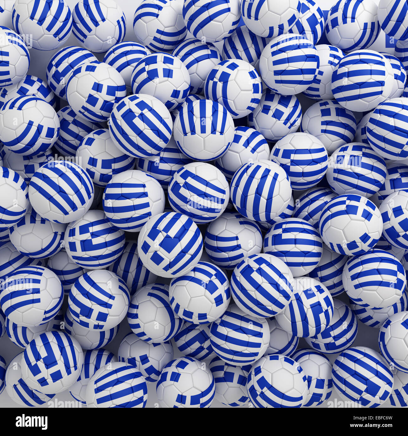 Greece football balls (many). 3D render background Stock Photo - Alamy