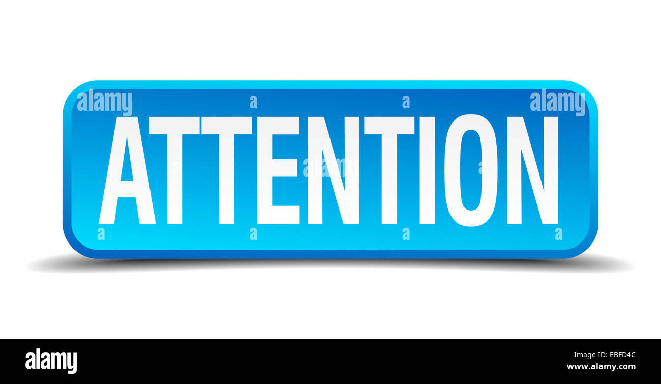 Attention blue 3d realistic square isolated button Stock Photo - Alamy