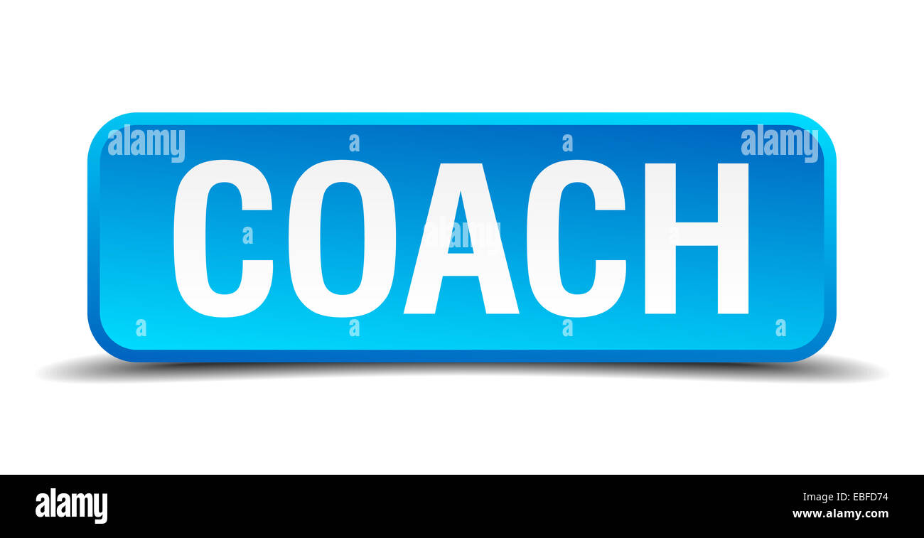 coach blue 3d realistic square isolated button Stock Photo - Alamy