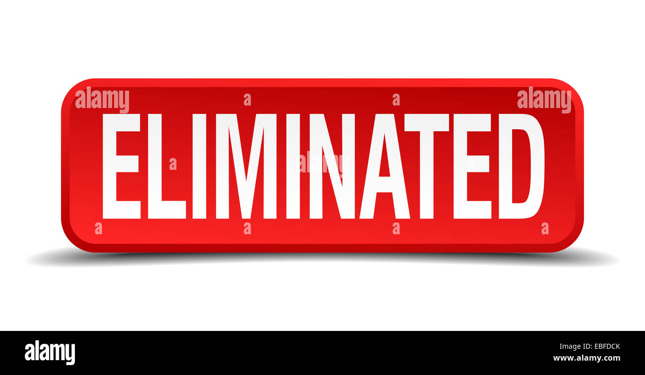 Eliminated red 3d square button isolated on white background Stock ...