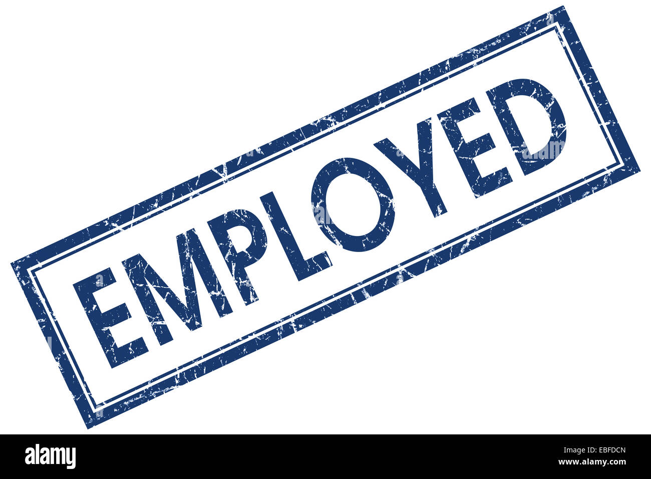 Employed blue square grungy stamp isolated on white background Stock ...