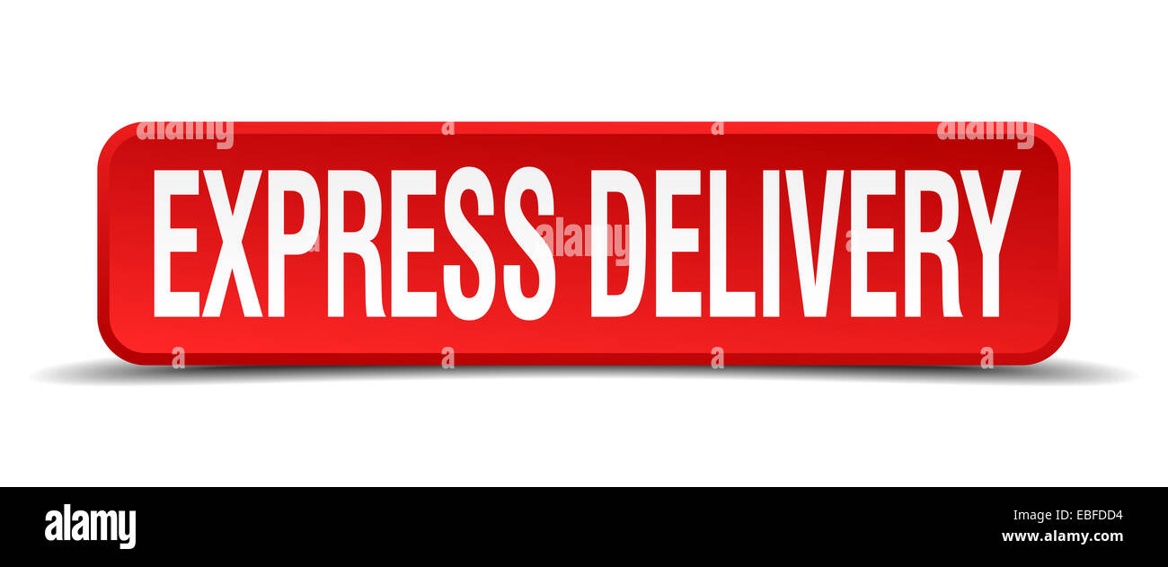 express delivery red 3d square button isolated on white background ...