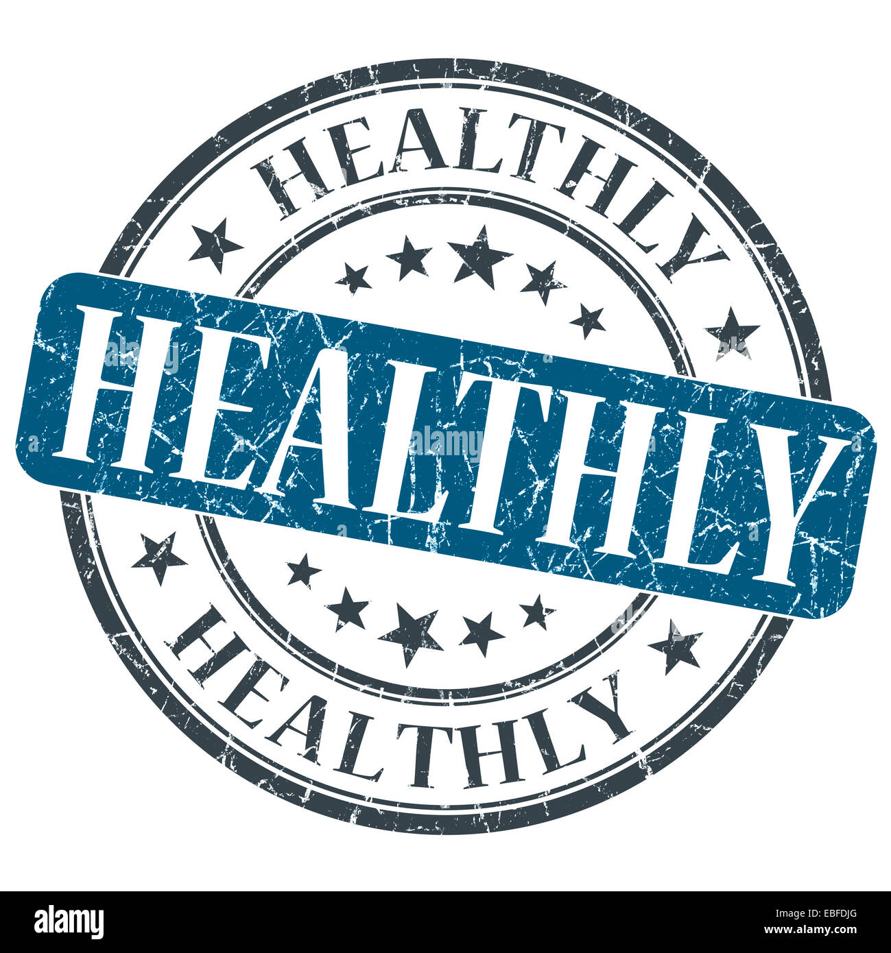 Healthly blue grunge round stamp on white background Stock Photo - Alamy