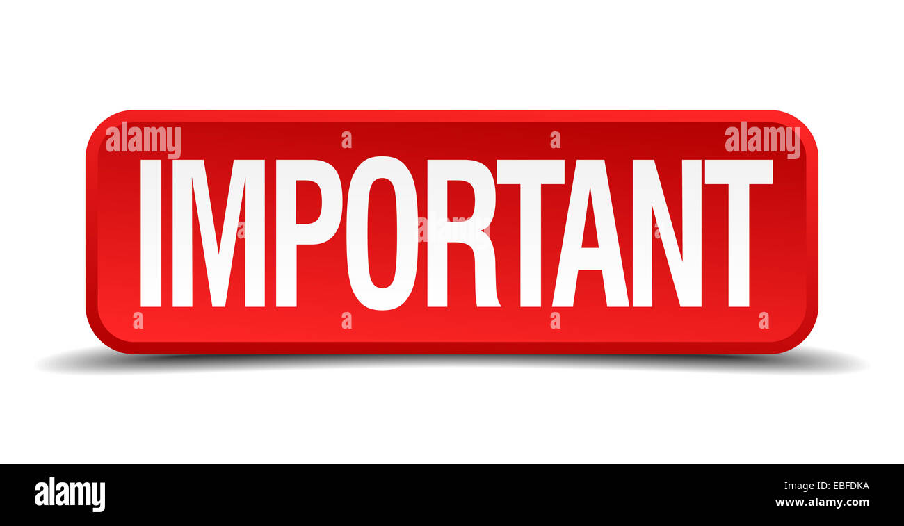 Important red 3d square button on white background Stock Photo - Alamy