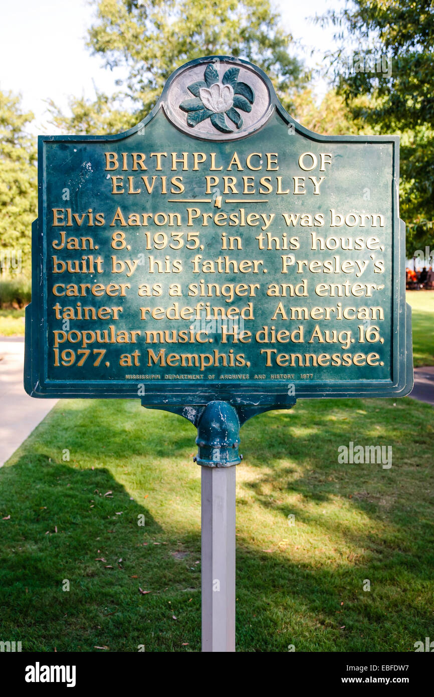 Birthplace of Elvis Presley National Historic Plaque in Tupelo MS Stock ...