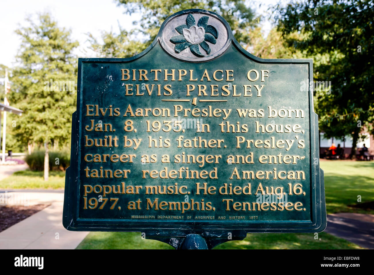 Birthplace of Elvis Presley National Historic Plaque in Tupelo MS Stock ...
