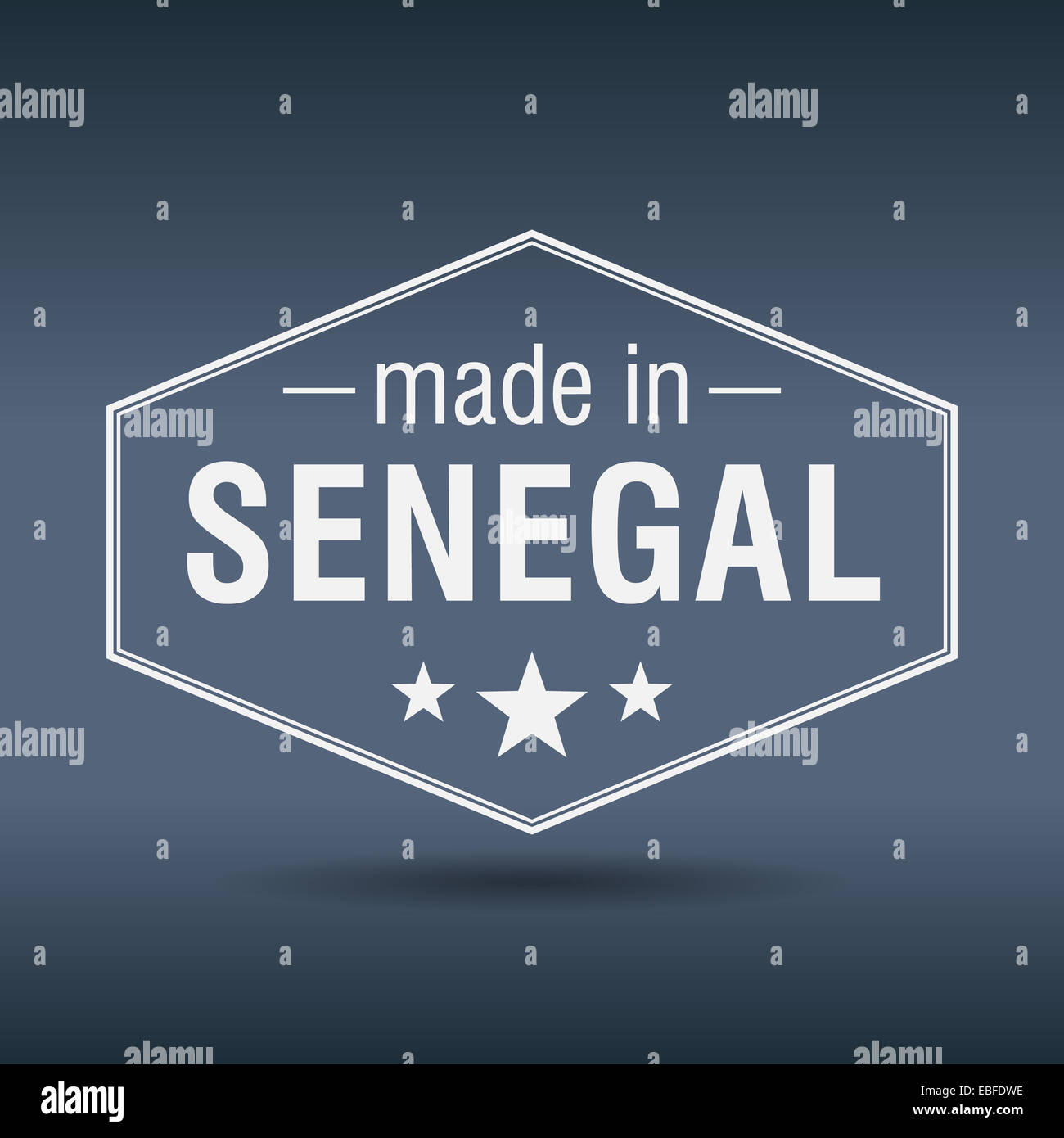 made in Senegal hexagonal white vintage label Stock Photo - Alamy
