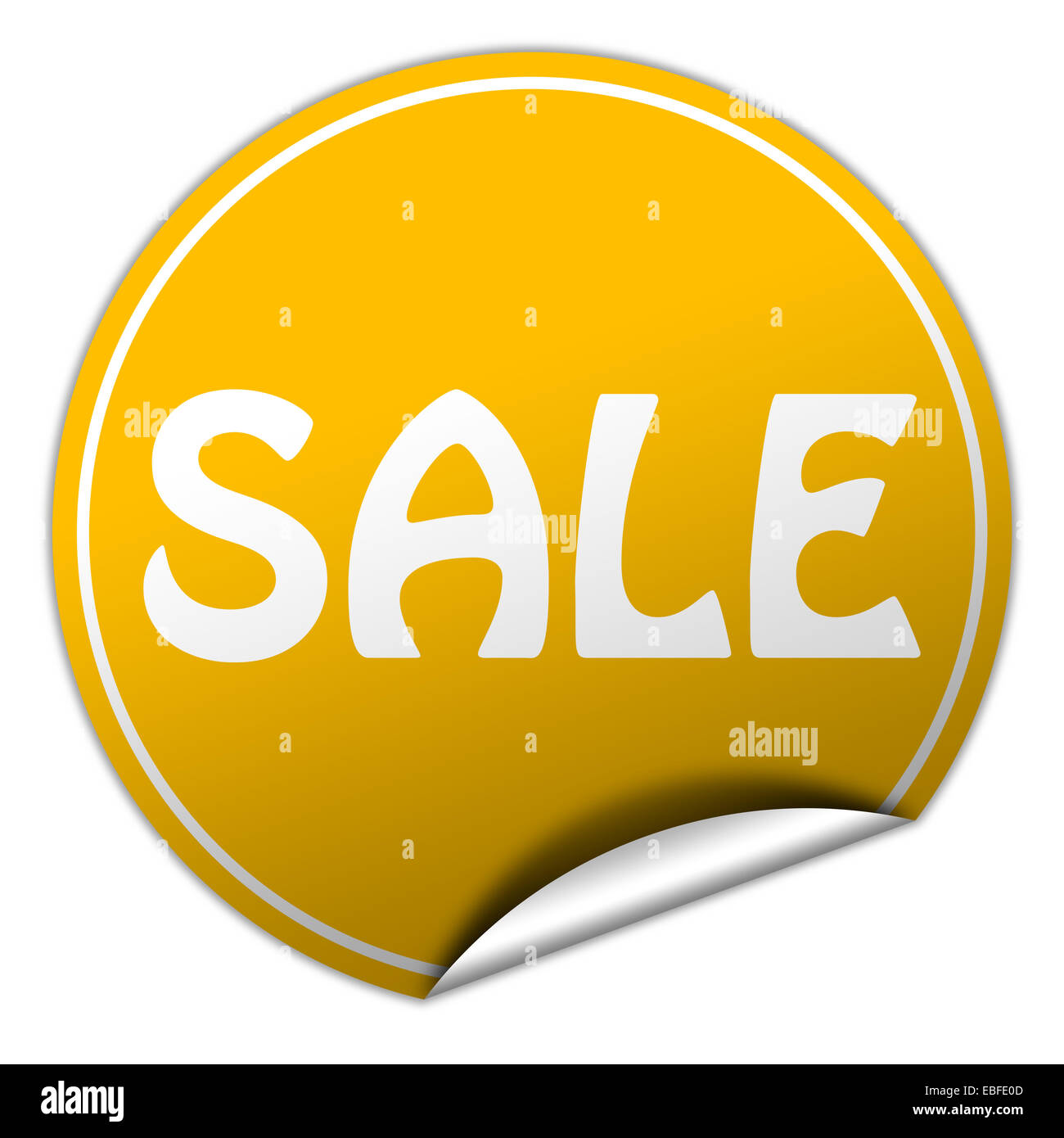 sale round yellow sticker on white background Stock Photo - Alamy