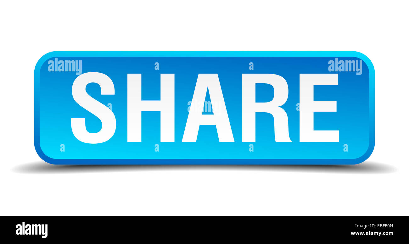 Share blue 3d realistic square isolated button Stock Photo - Alamy