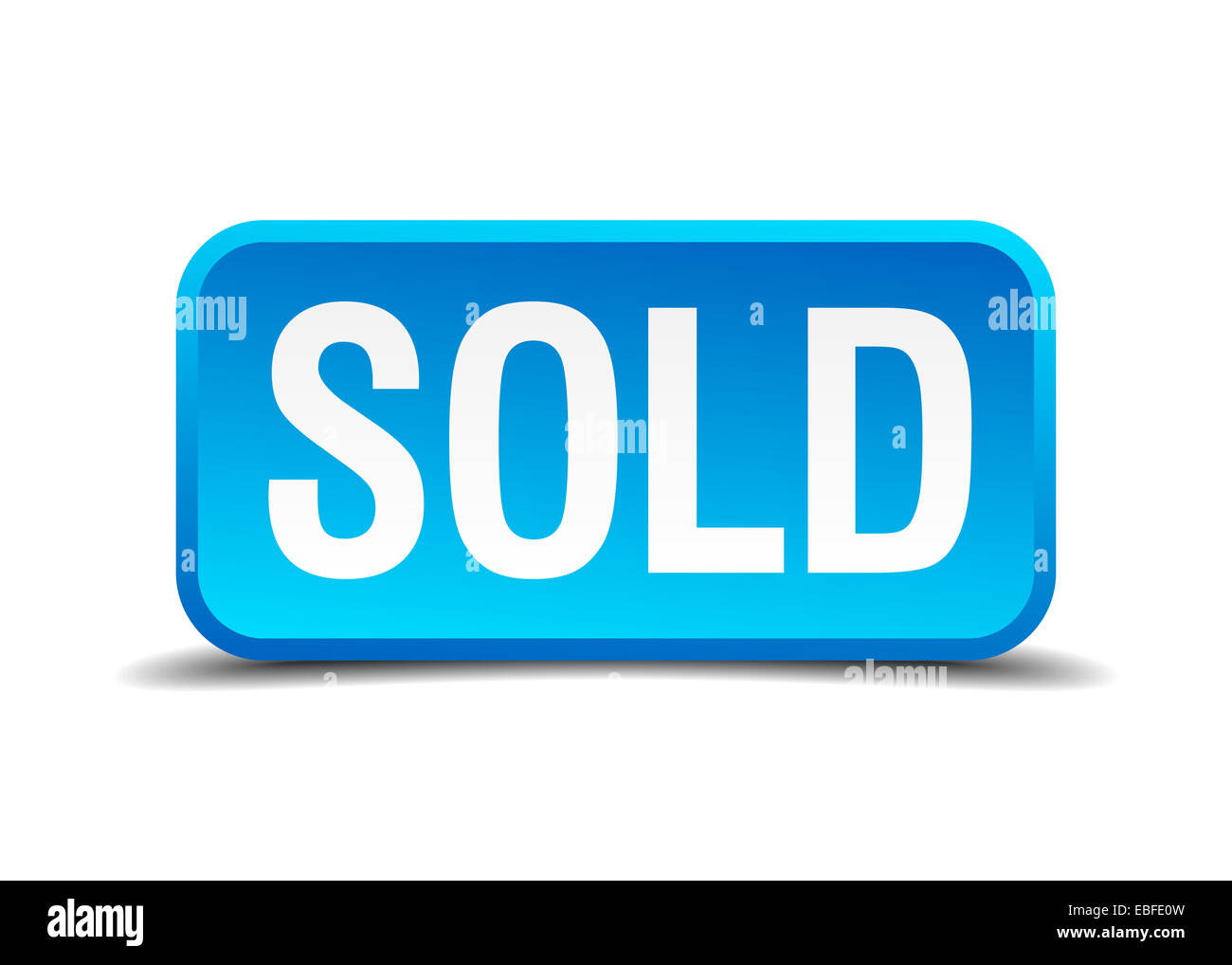 Sold blue 3d realistic square isolated button Stock Photo - Alamy