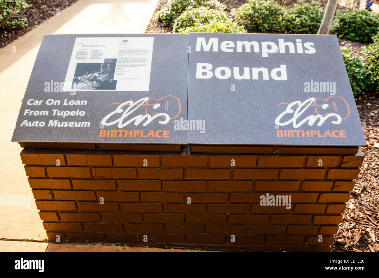 The Elvis Presley Memphis Bound sign at his birthplace museum in Tupelo ...