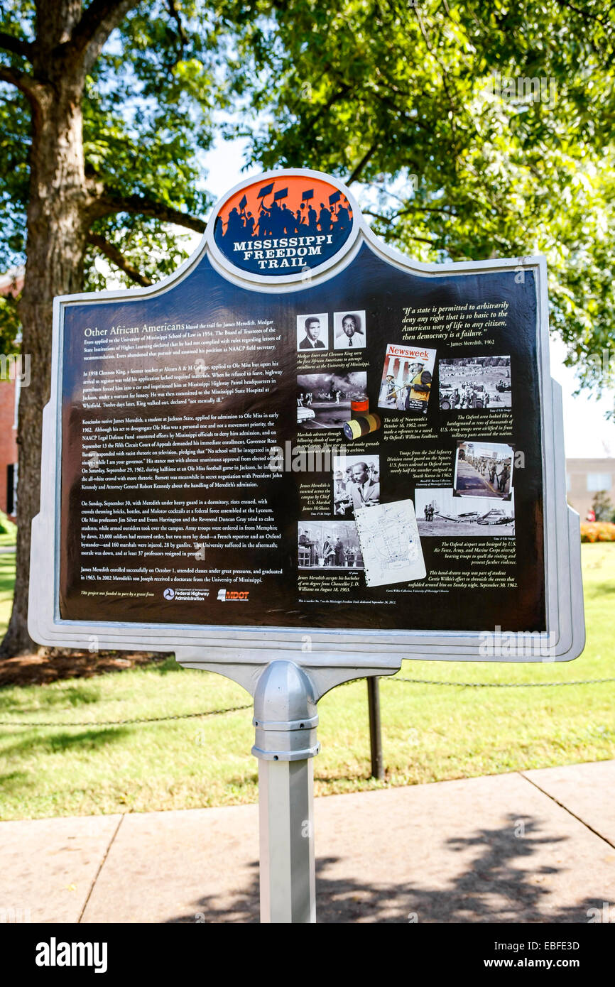 Mississippi Freedom Trail historic plaque on the campus of "Ole Miss ...