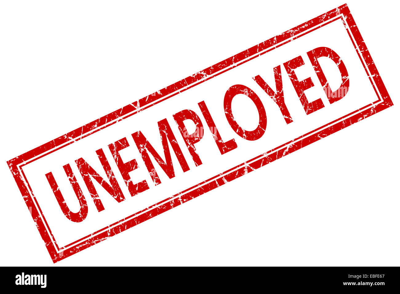 Unemployed red square grungy stamp isolated on white background Stock ...
