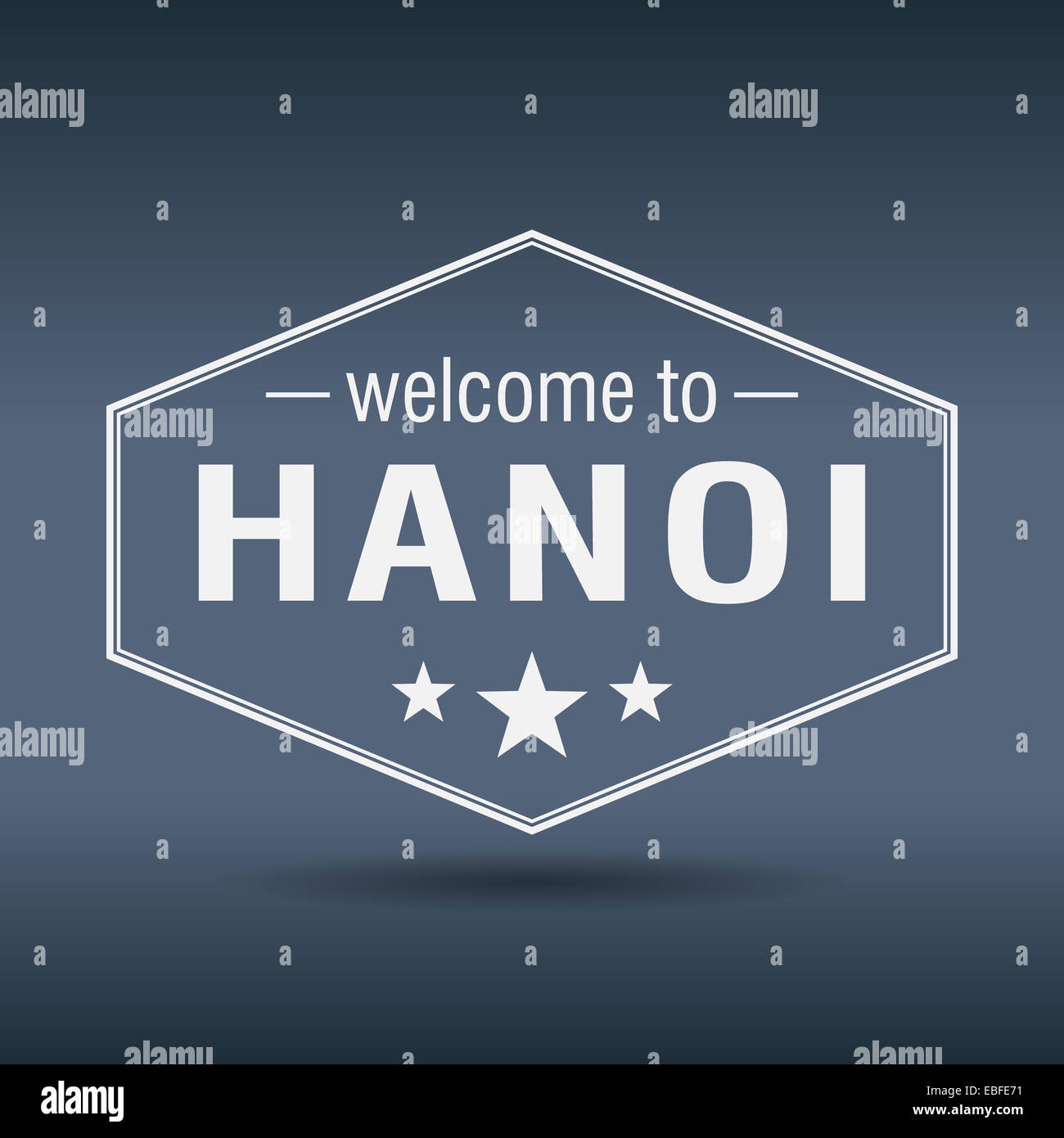 welcome to Hanoi hexagonal white vintage label Stock Photo - Alamy