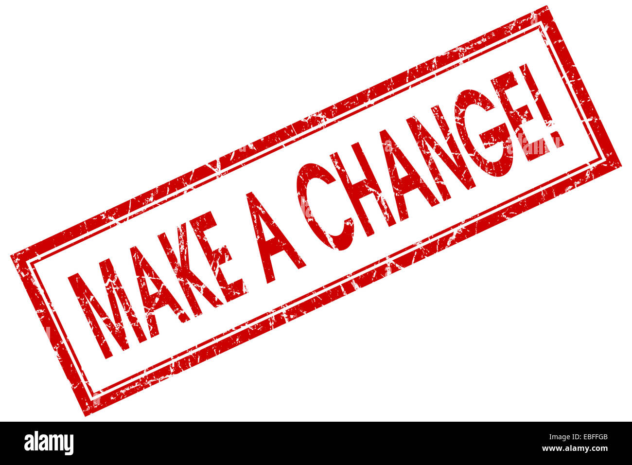 Make a change red square grungy stamp isolated on white background ...