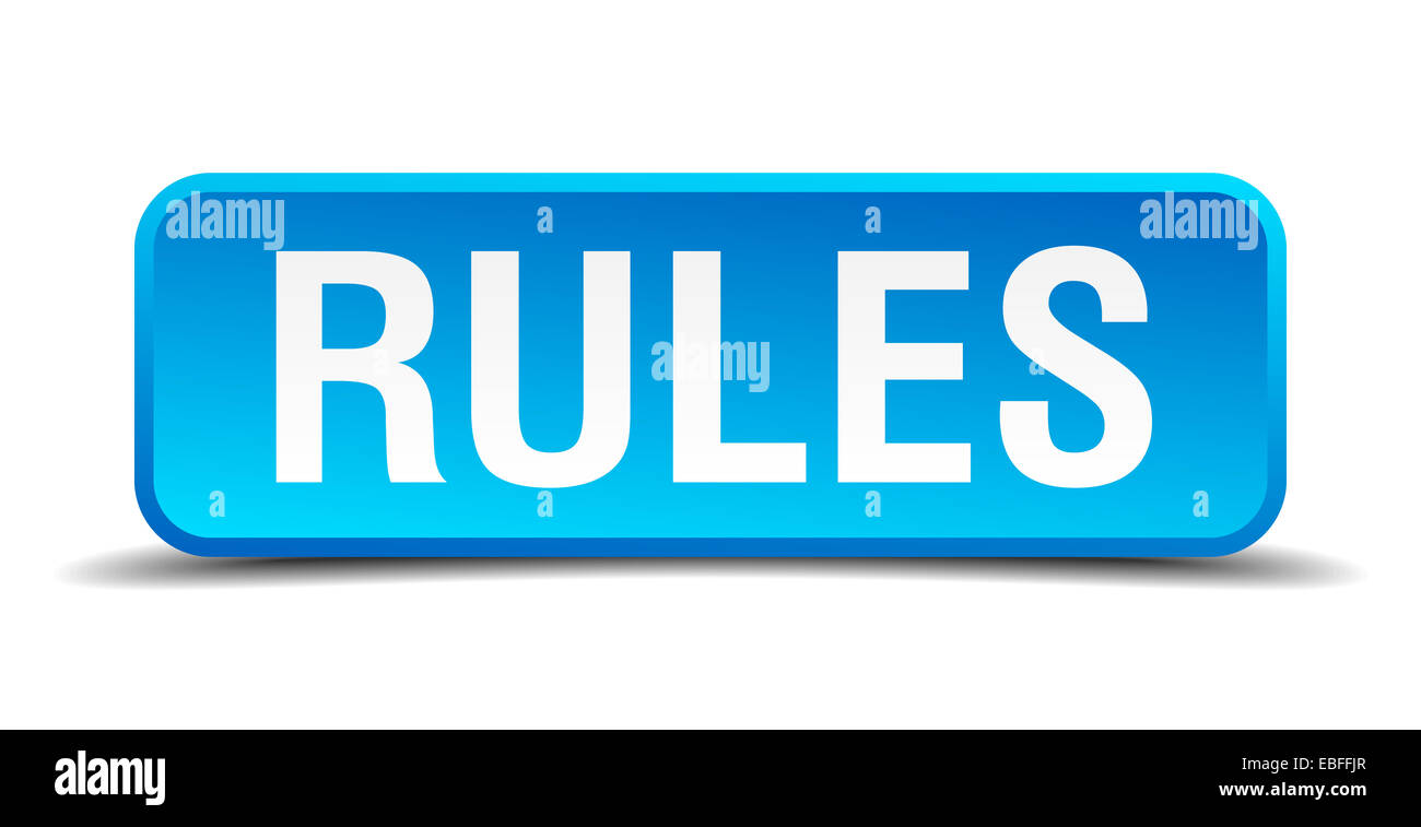 Rules blue 3d realistic square isolated button Stock Photo - Alamy