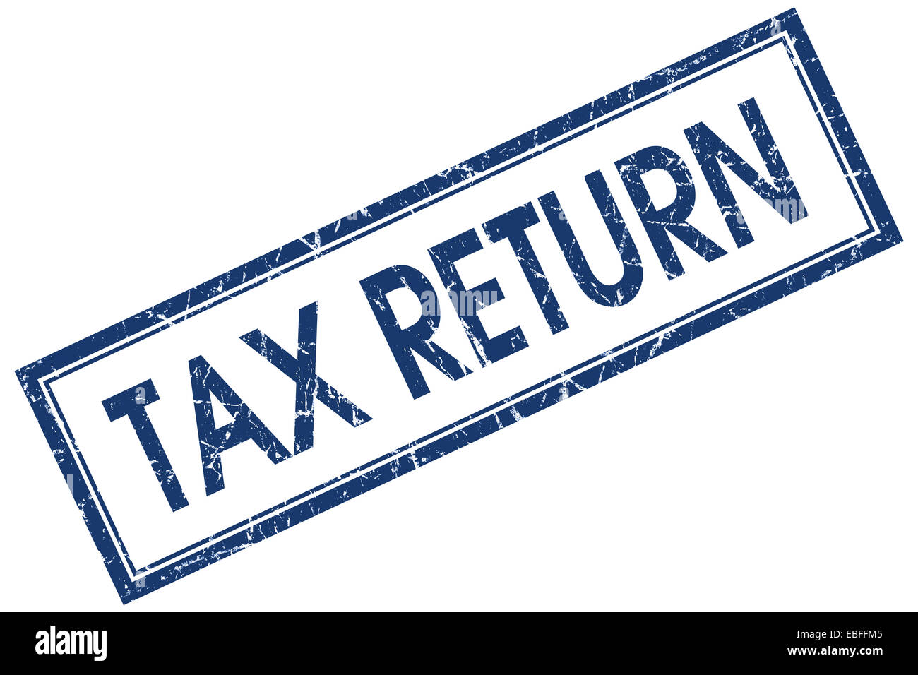 Tax return blue square grungy stamp isolated on white background Stock ...