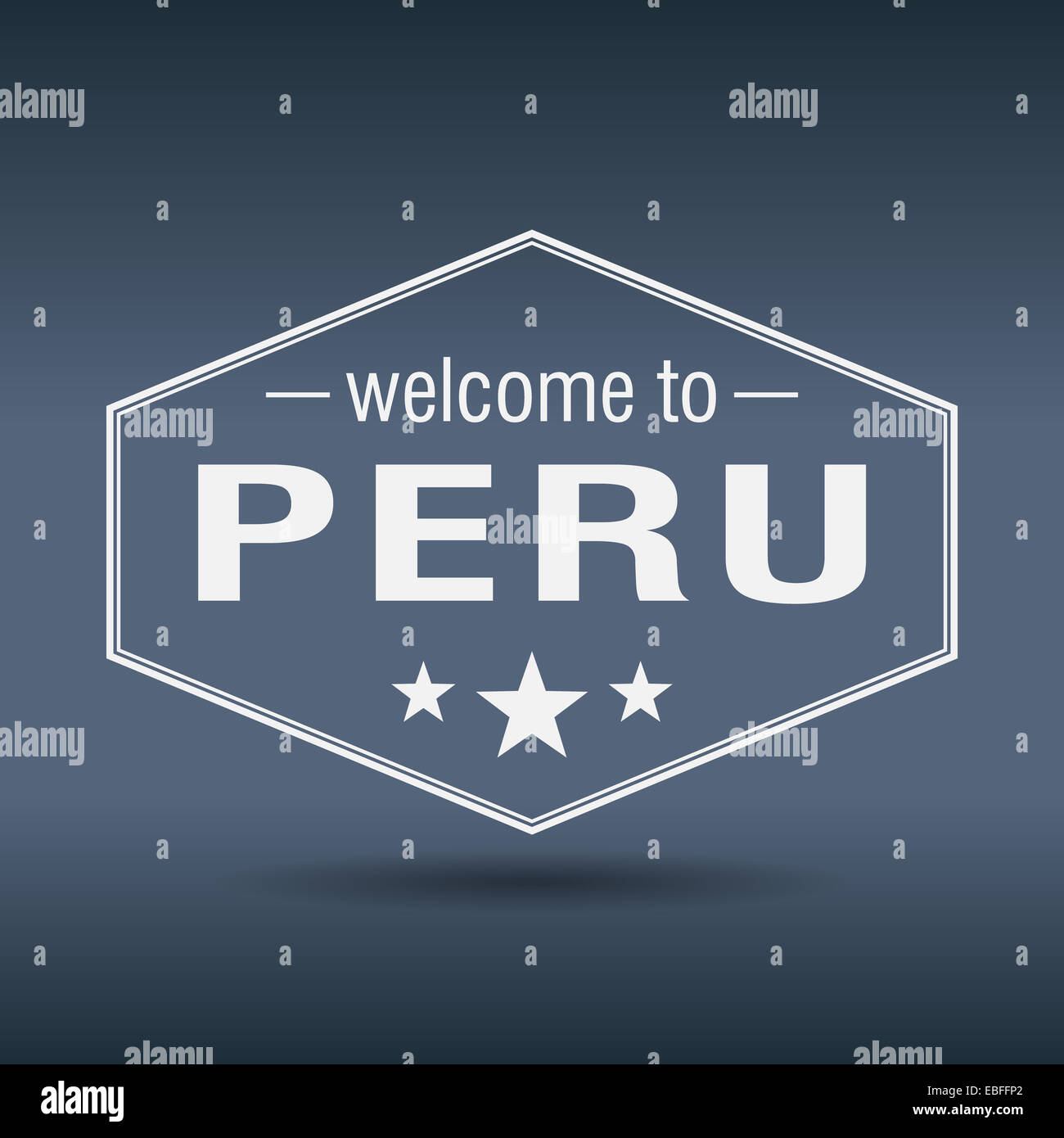 welcome to Peru hexagonal white vintage label Stock Photo - Alamy