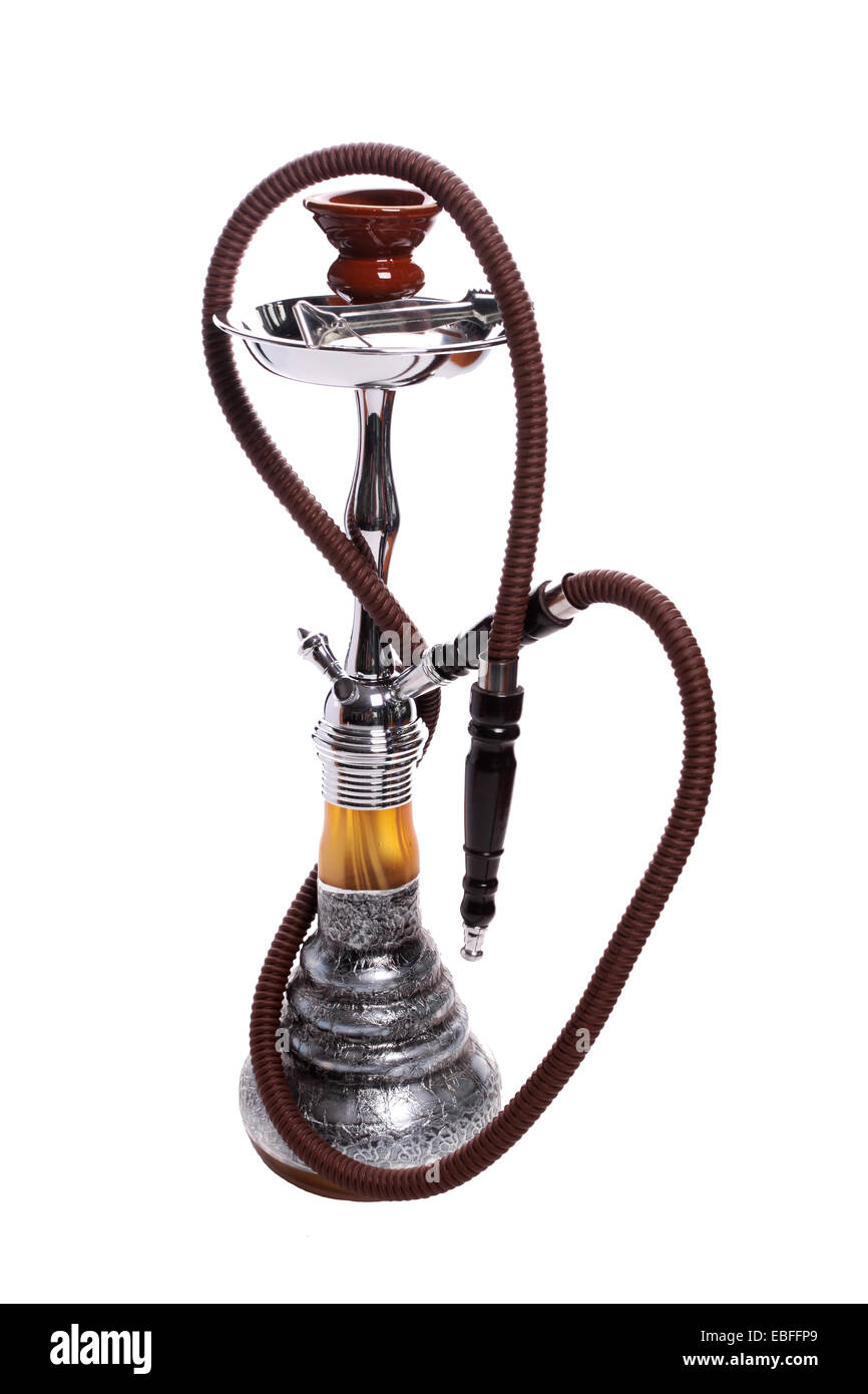 Classic hookah with colored hoses attached. Traditionally used to smoke ...