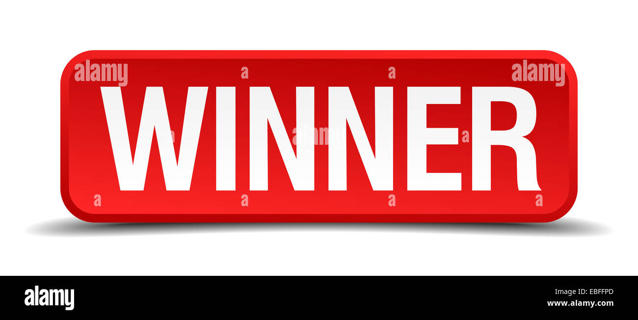 Winner red 3d square button isolated on white Stock Photo - Alamy