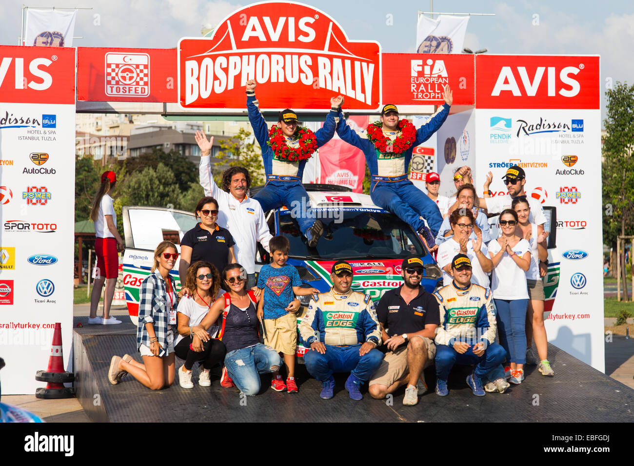 ISTANBUL, TURKEY - AUGUST 17, 2014: Castrol Ford Team Turkiye in Podium ...