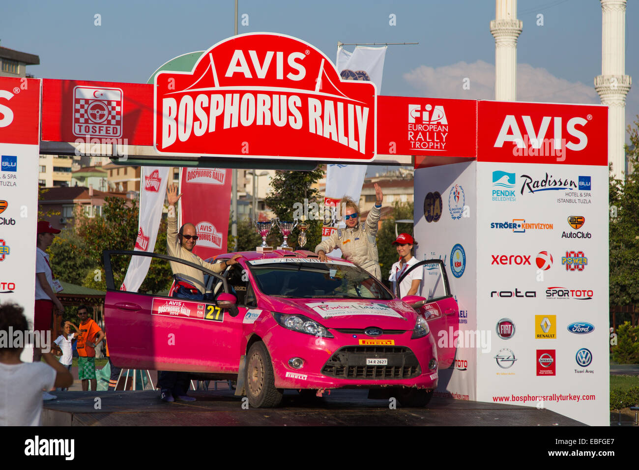 ISTANBUL, TURKEY - AUGUST 17, 2014: Serpil Pak with Ford Fiesta R2 car ...
