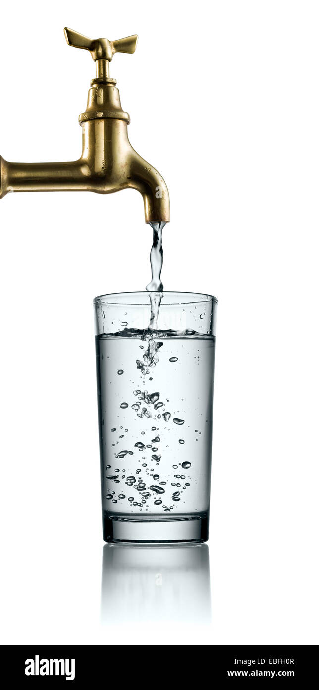 Still life Running Faucet and Glass of Water Stock Photo - Alamy