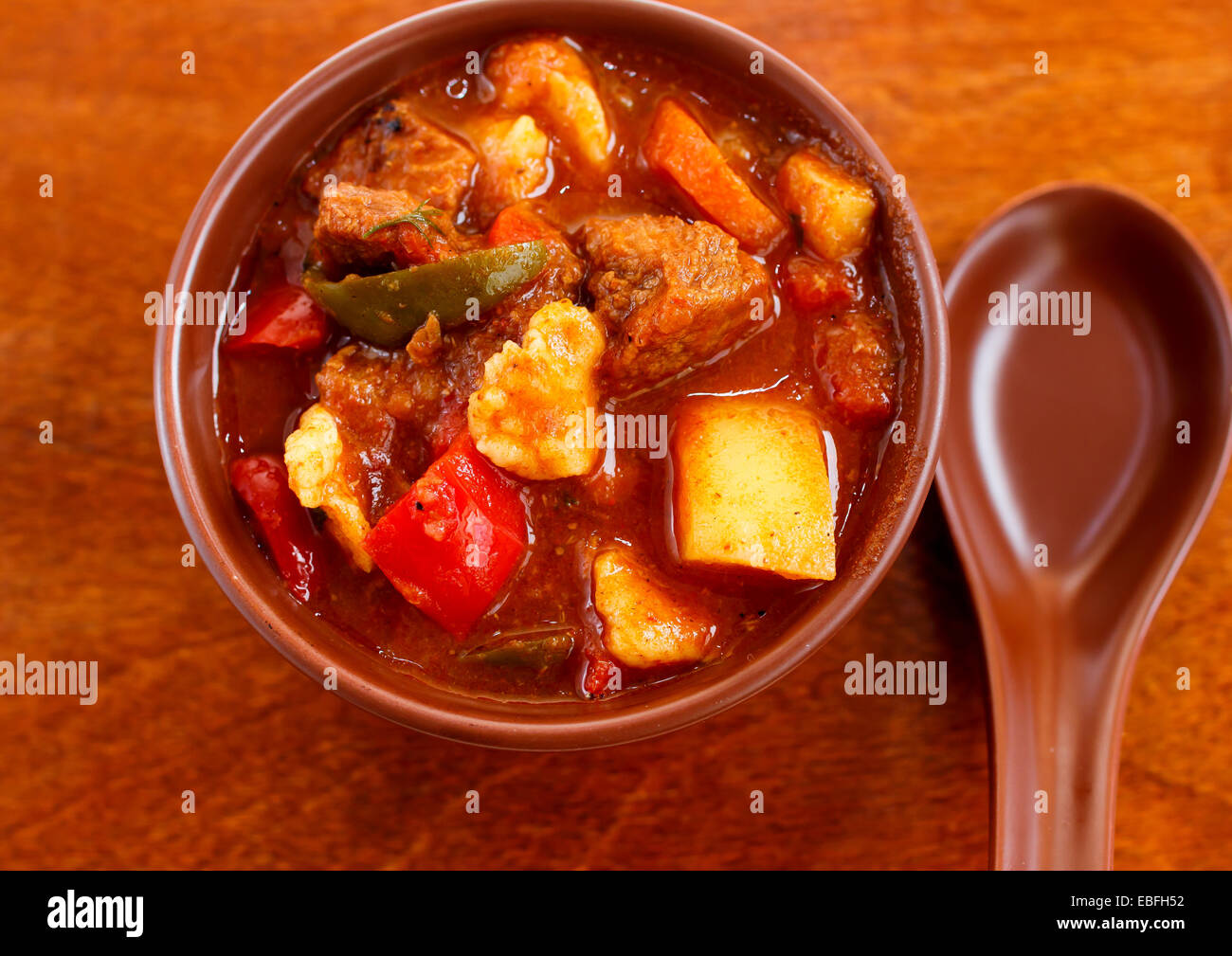 goulash soup in soup plate, traditional Hungarian dinner Stock Photo ...