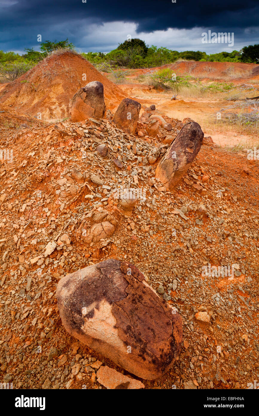 Panama landscape with volcanic stones and eroded soil in Sarigua ...